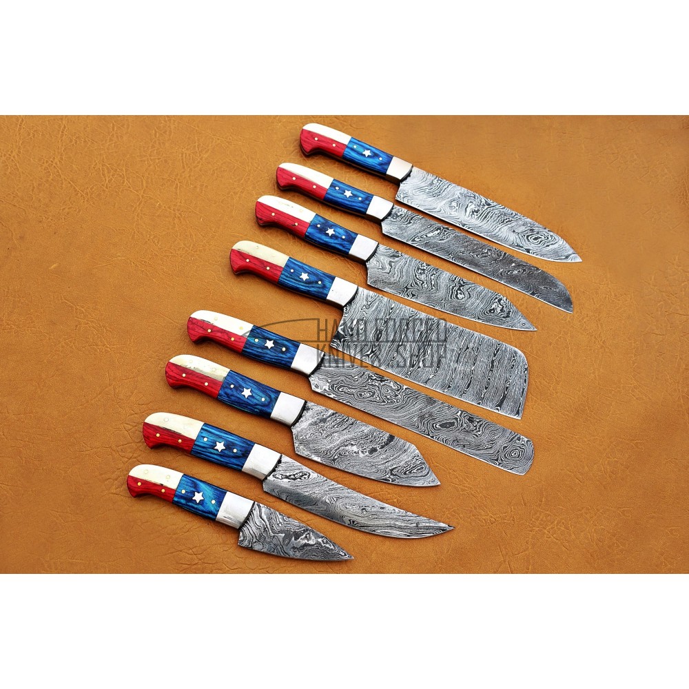 American Flag Custom Handmade Damascus Steel Fixed Blade Kitchen Chef ...