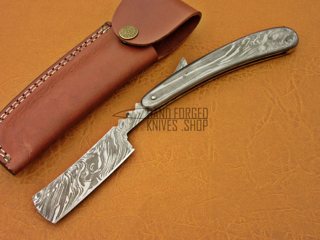 Damascus Straight Razor, 7.5" Damascus Handle
