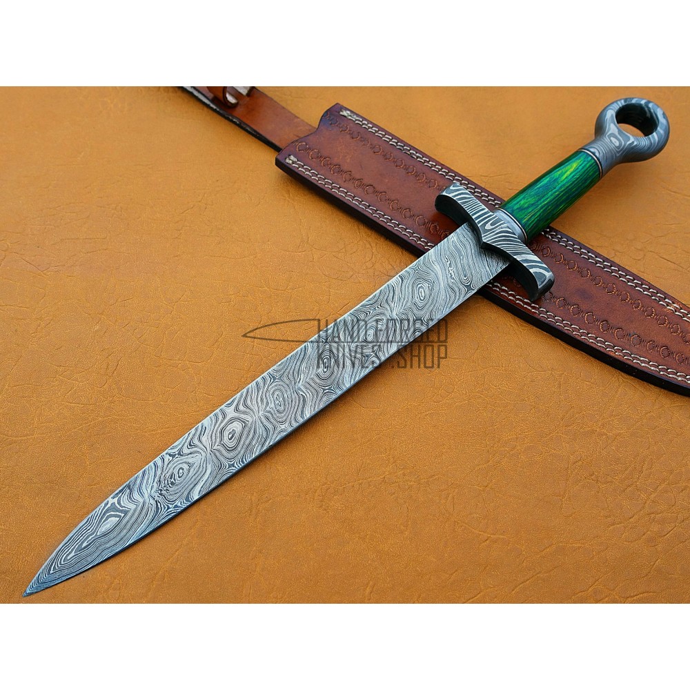 Custom Handmade Damascus Mini Sword, 24" Green Micarta Sheet Handle ...